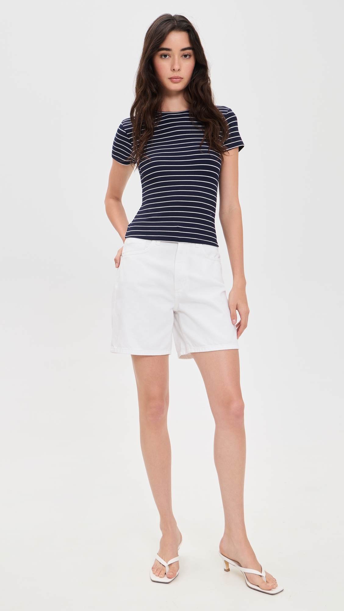 GOOD AMERICAN Good American Ribbed Striped Baby Tee